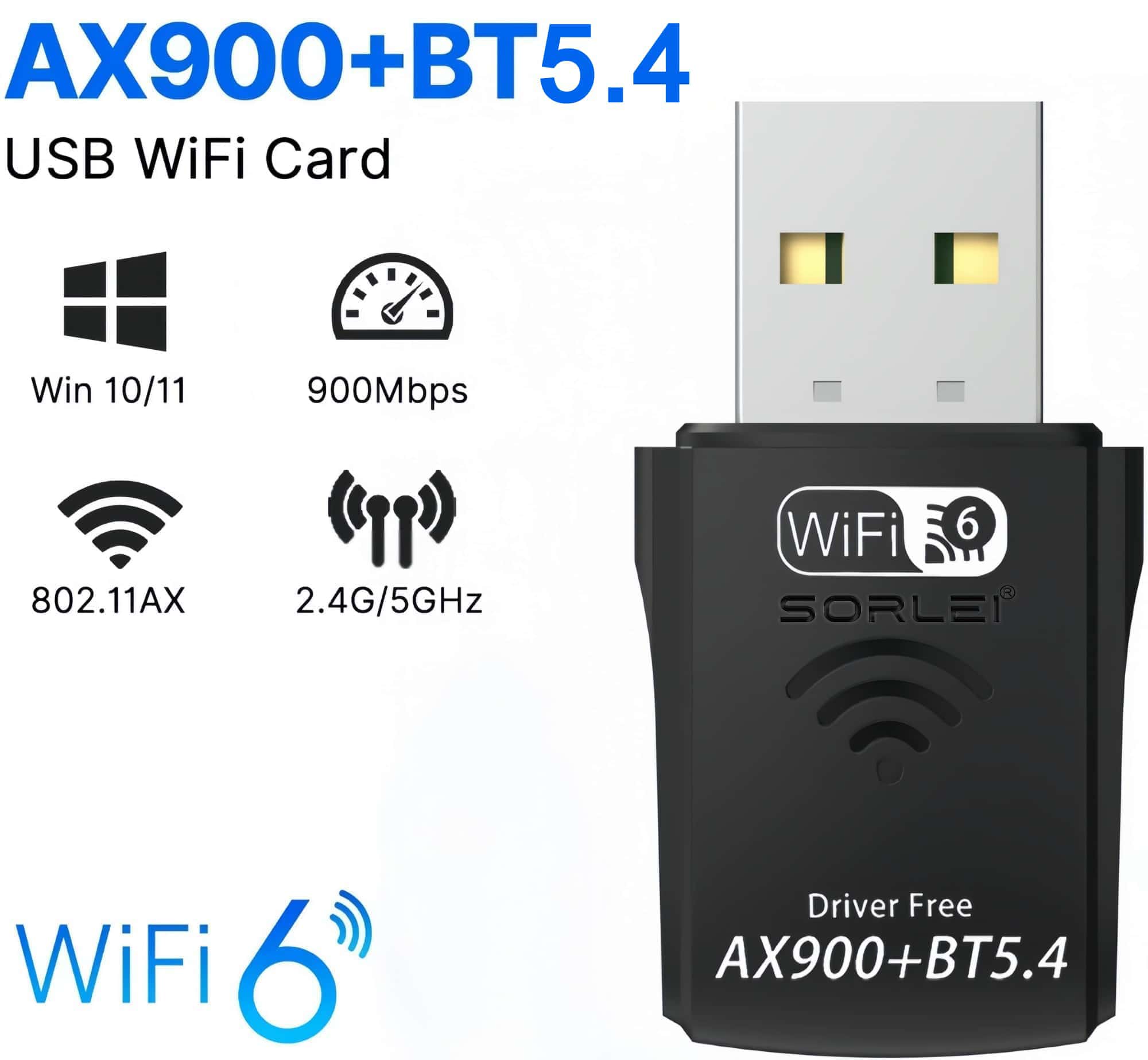AX900 WIFI6 USB Adapter Dual Band 2.4G&5Ghz BT5.4 Wireless USB Dongle ...